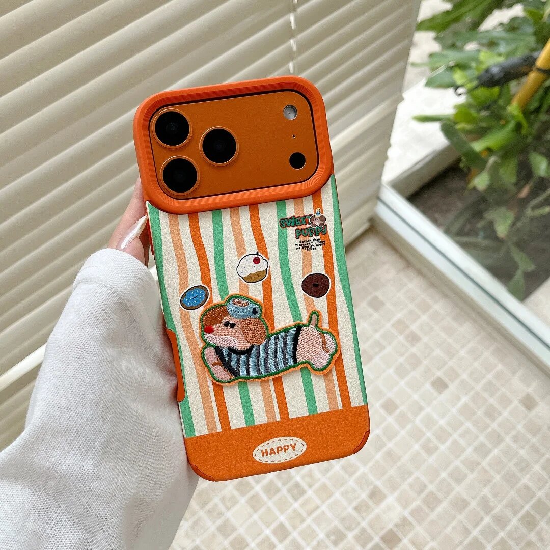 INS корейский милый полосатый чехол для телефона с вышивкой собаки only case, For iPhone 17Pro Max