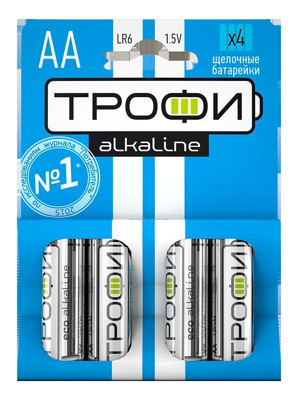Батарейки трофи "Alkaline", алкалиновые, АА, LR6-4BL, 1.5V, 4 шт