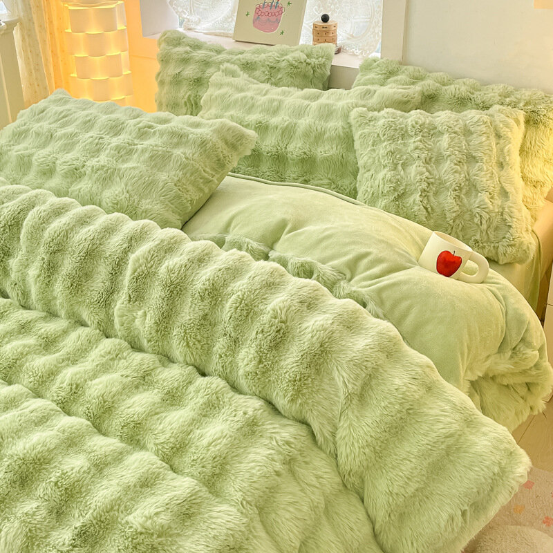 Комплект постельного белья из кроличьего флиса из четырех частей, пододеяльник из молочного флиса, зимняя утолщенная простыня из кораллового флиса, пододеяльник, комплект постельного белья из трех частей на флисовой подкладке,200*230cm