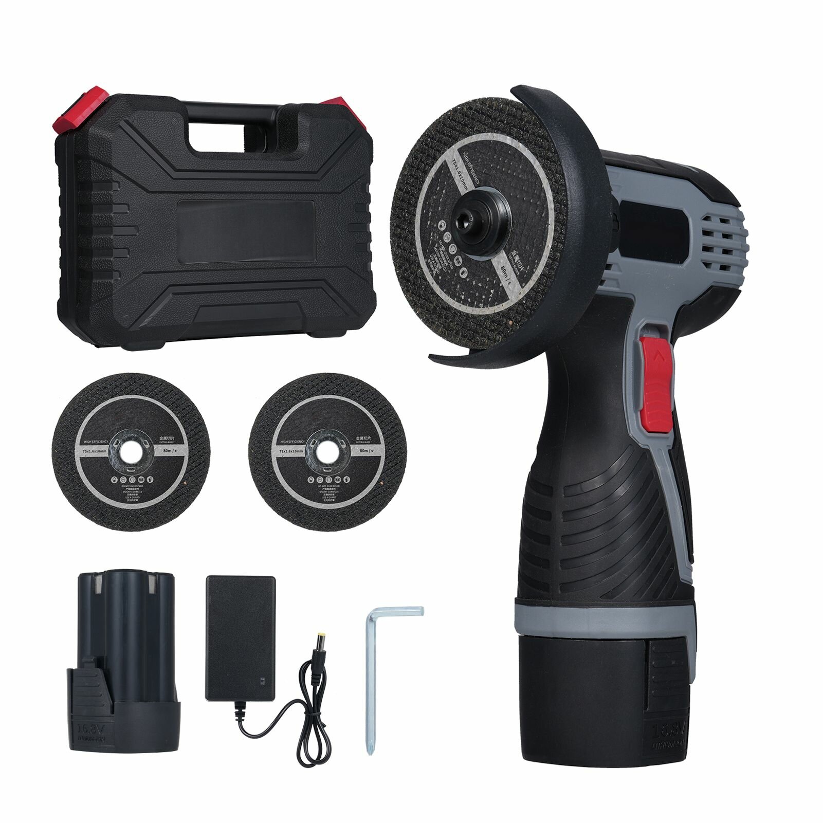 Беспроводная угловая шлифовальная машина 28000 об/мин, мини-электрический шлифовальный инструмент 16,8 В со светодиодным дисплеем, лезвиями для полированной древесины, аккумулятором 2x1500 мАч