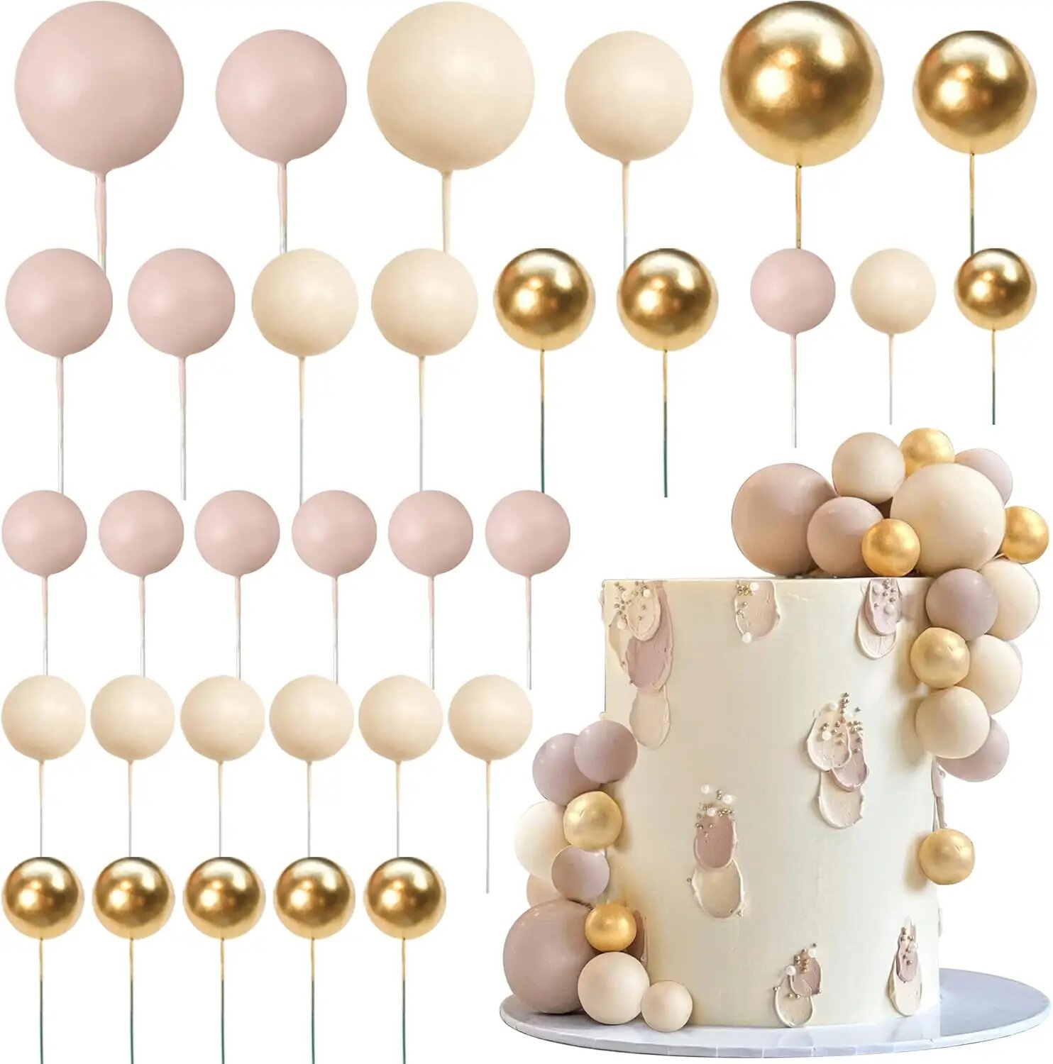 Пластиковые шарики для торта, разные цвета, 32 шт. Бежевый, Apricot