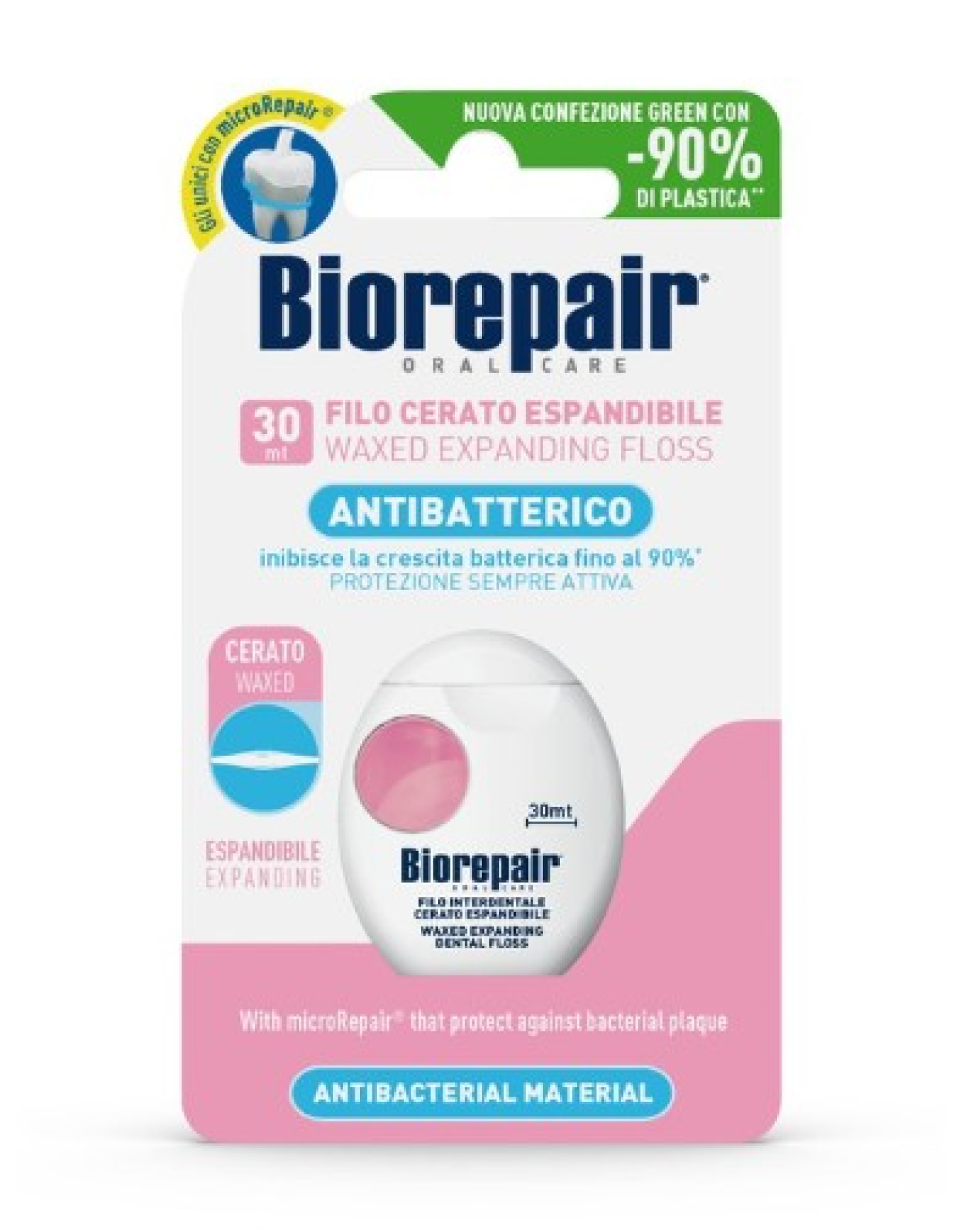 Biorepair Расширяющаяся вощеная зубная нить для чувствительных десен Waxed Expanding Floss 30м