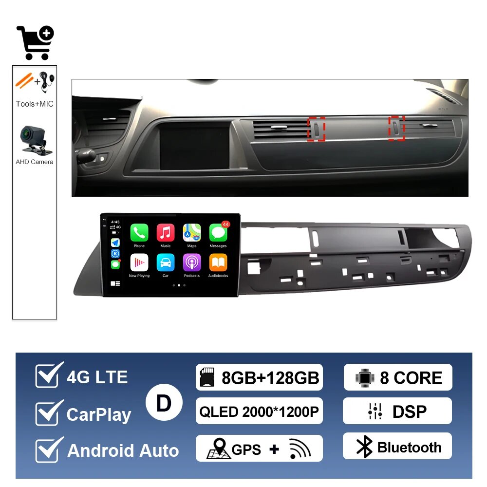 Беспроводной Carplay для Citroen C5 2008 2009 2010-2016 Android авто Автомобильный радиоприемник Мультимедийный плеер GPS-навигация WIFI DSP Стерео BT A-D 8G 128G CAM