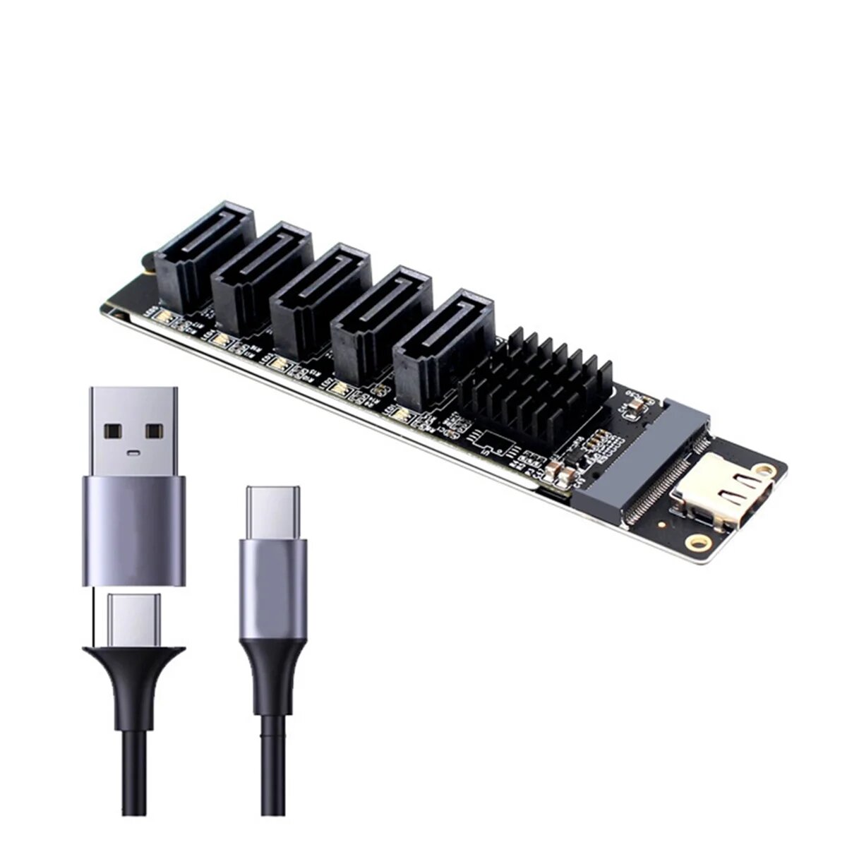 SuperDeals 5-портовый адаптер Type-C к SATA3.0 черный