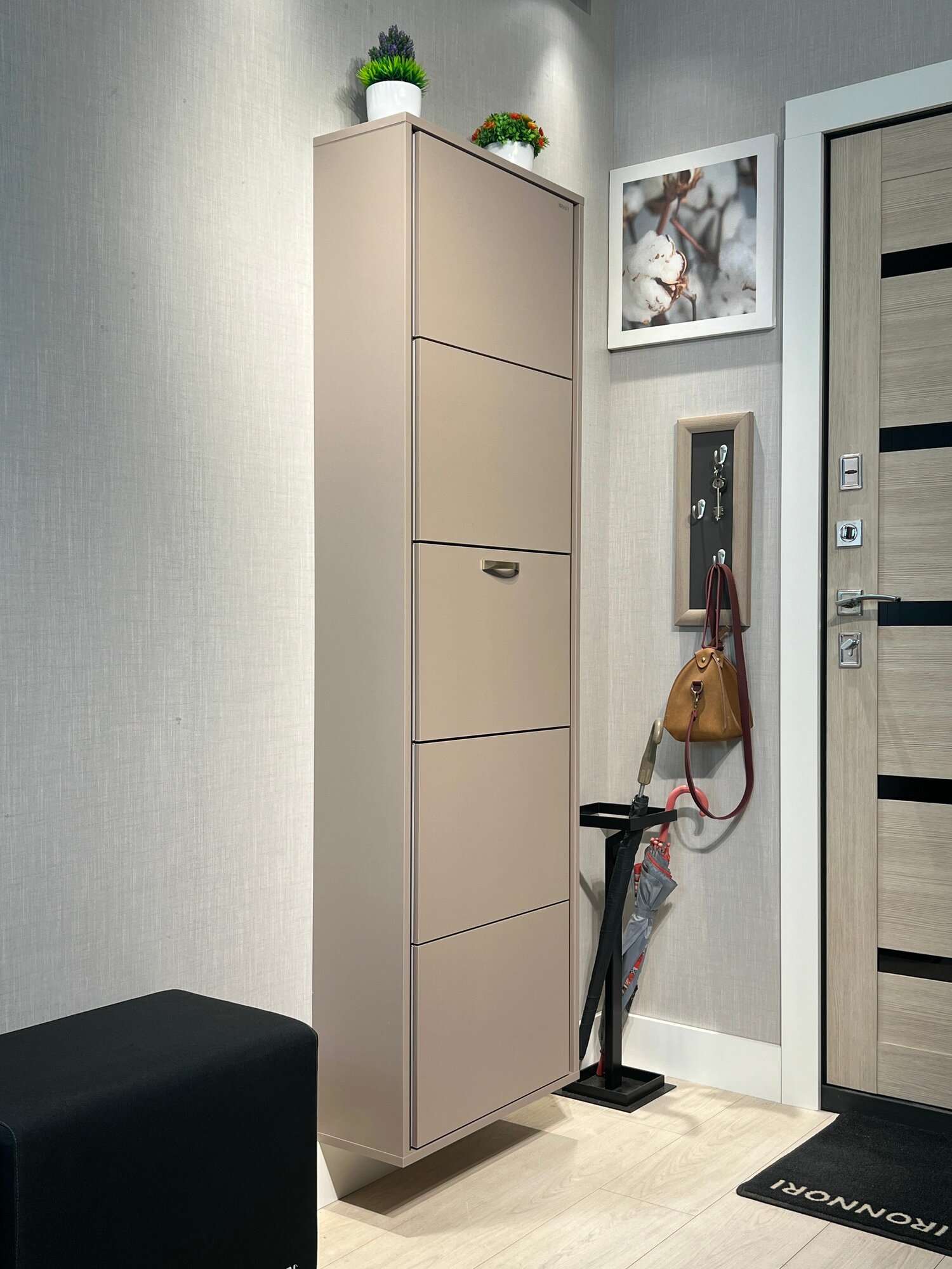 Обувница в прихожую IRONNORI Лайт 5 секции, Мокко, профиль шампань, 171х54.5х20 см