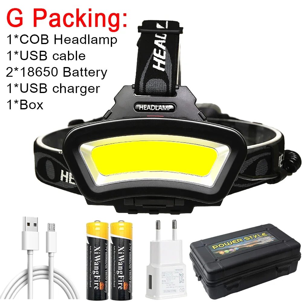 Налобный фонарь XIWANGFIRE COB 4 режима Желтый, package G