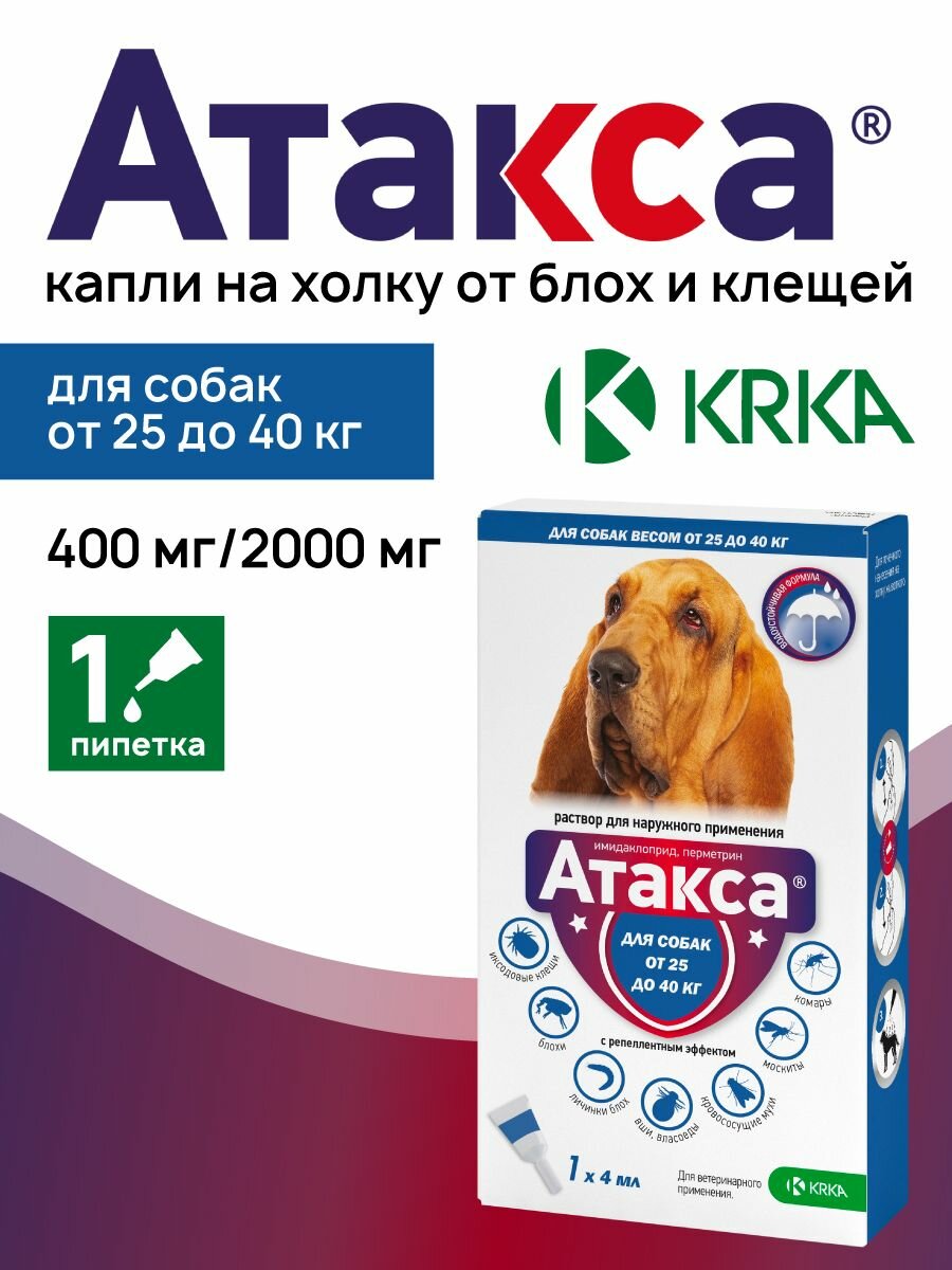 Крка "Атакса" капли инсектоакарицидные с репелентным эффектом для собак весом 25-40 кг