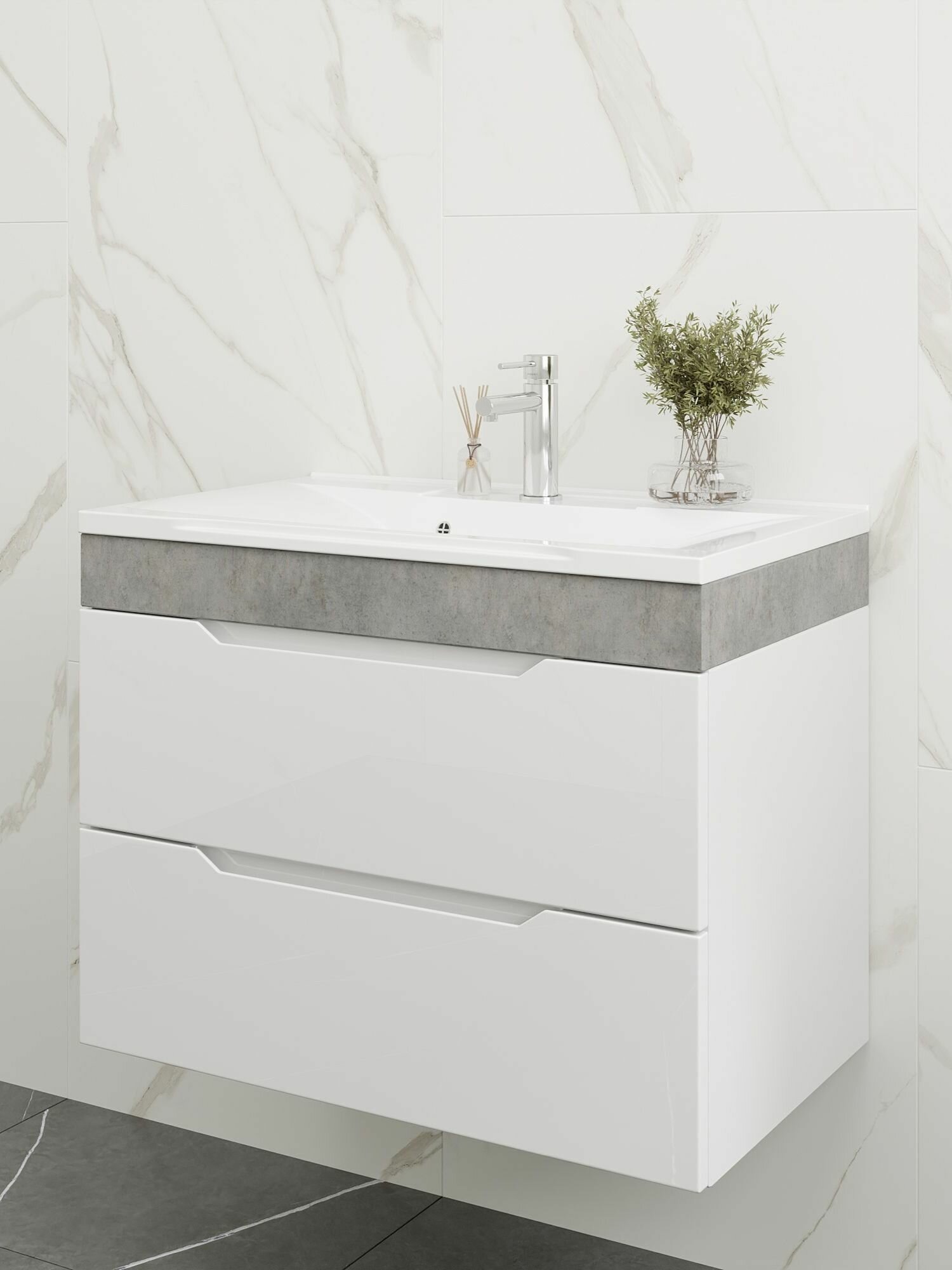 Тумба с раковиной в ванную Милена 80-2 подвесная литьевой мрамор