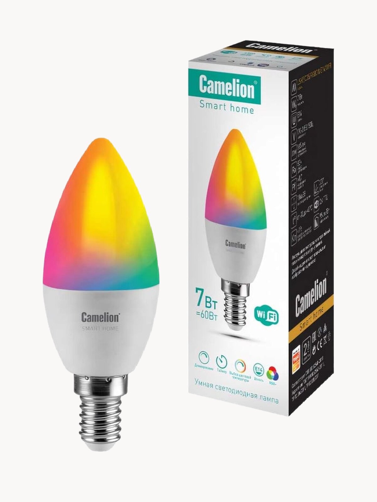 Умная лампочка светодиодная Camelion Smart Home E14, C35, 7 Вт, 6500 К, 3 штуки в комплекте