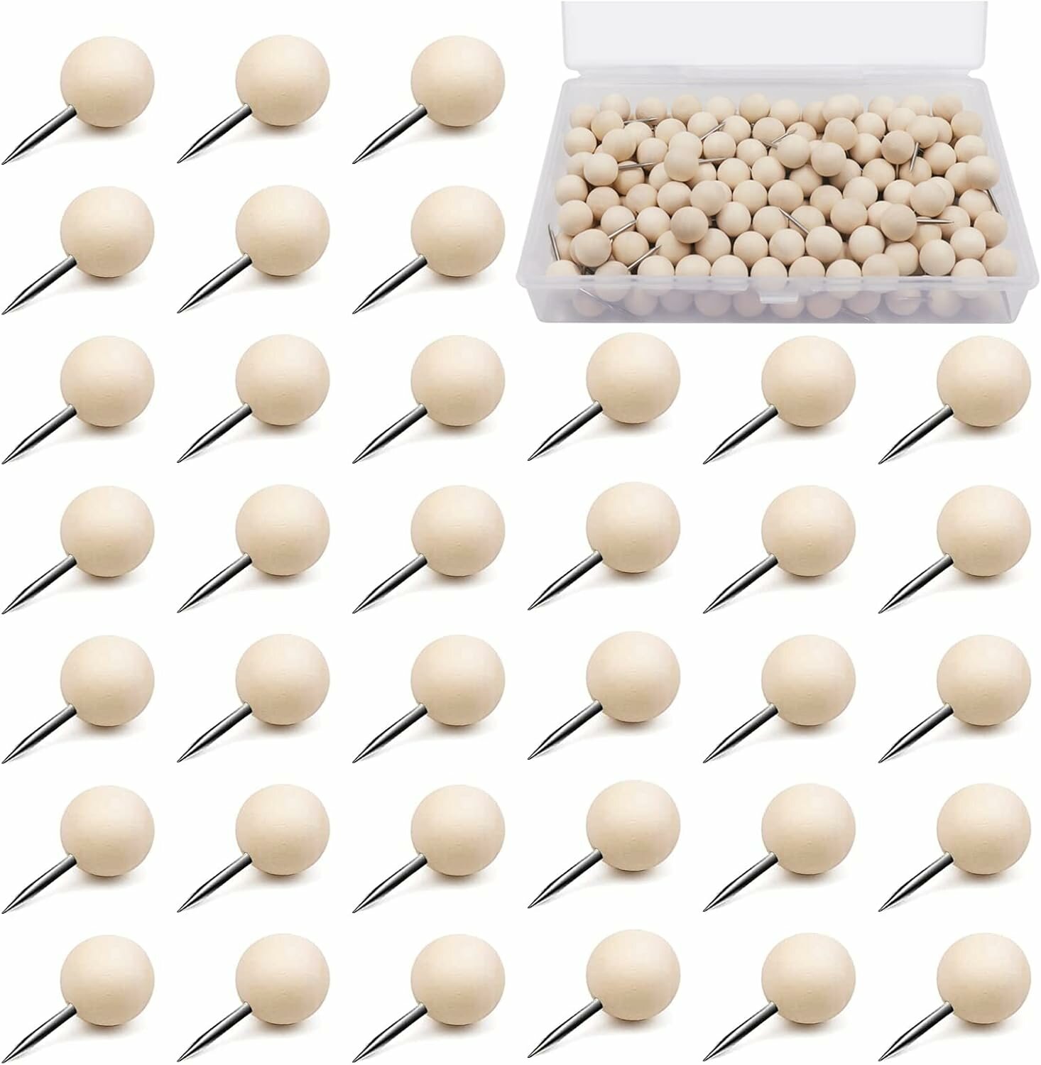 200шт круглых шариковых гвоздей из цельного дерева, деревянные гвозди с круглой головкой, канцелярские принадлежности