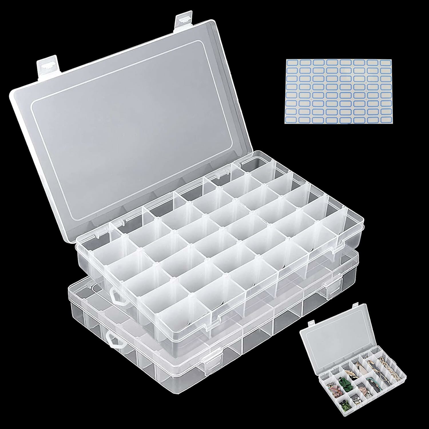 Пластиковая коробка из 2шт, используемая для хранения и классификации мелких деталей, с этикеткой, 36 решеток