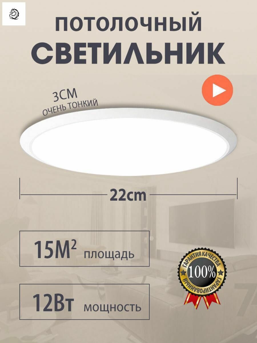 Светодиодный светильник 12W/18W/24W с естественным светом 6500K