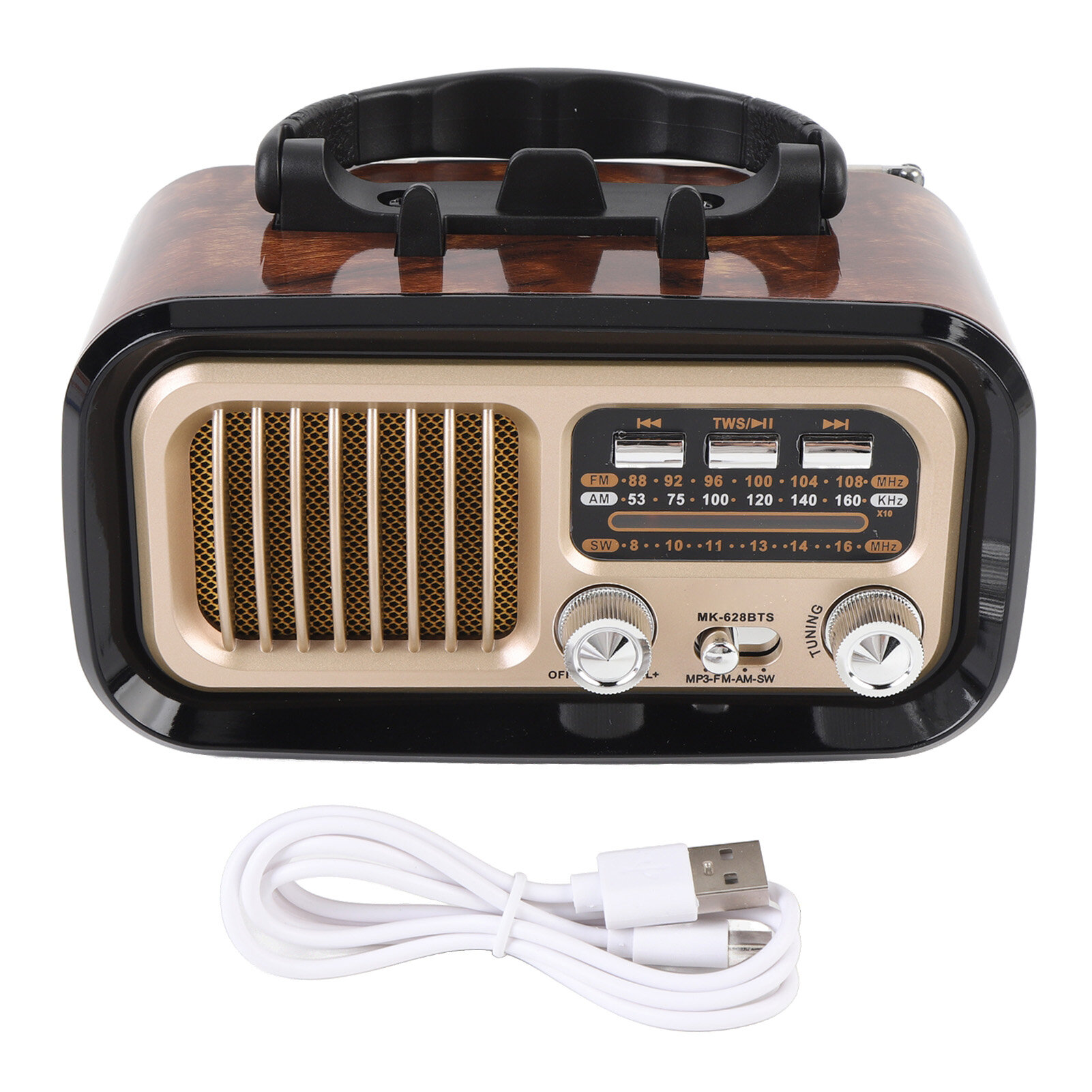 Retro Radio с картой памяти Bluetooth -динамика USB воспроизведение солнечная батарея перезаряжаемая портативная AM FM -радио для наружного кемпинга Black