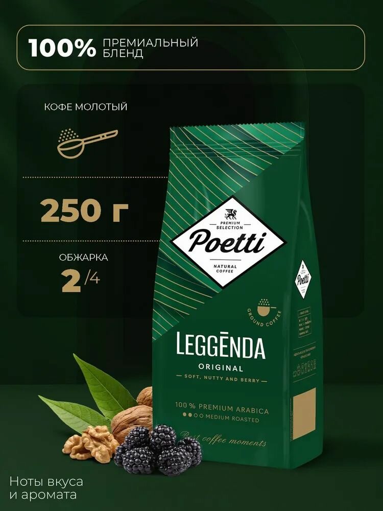Кофе молотый POETTI Leggenda Original 100% Premium Arabica 250 гр.