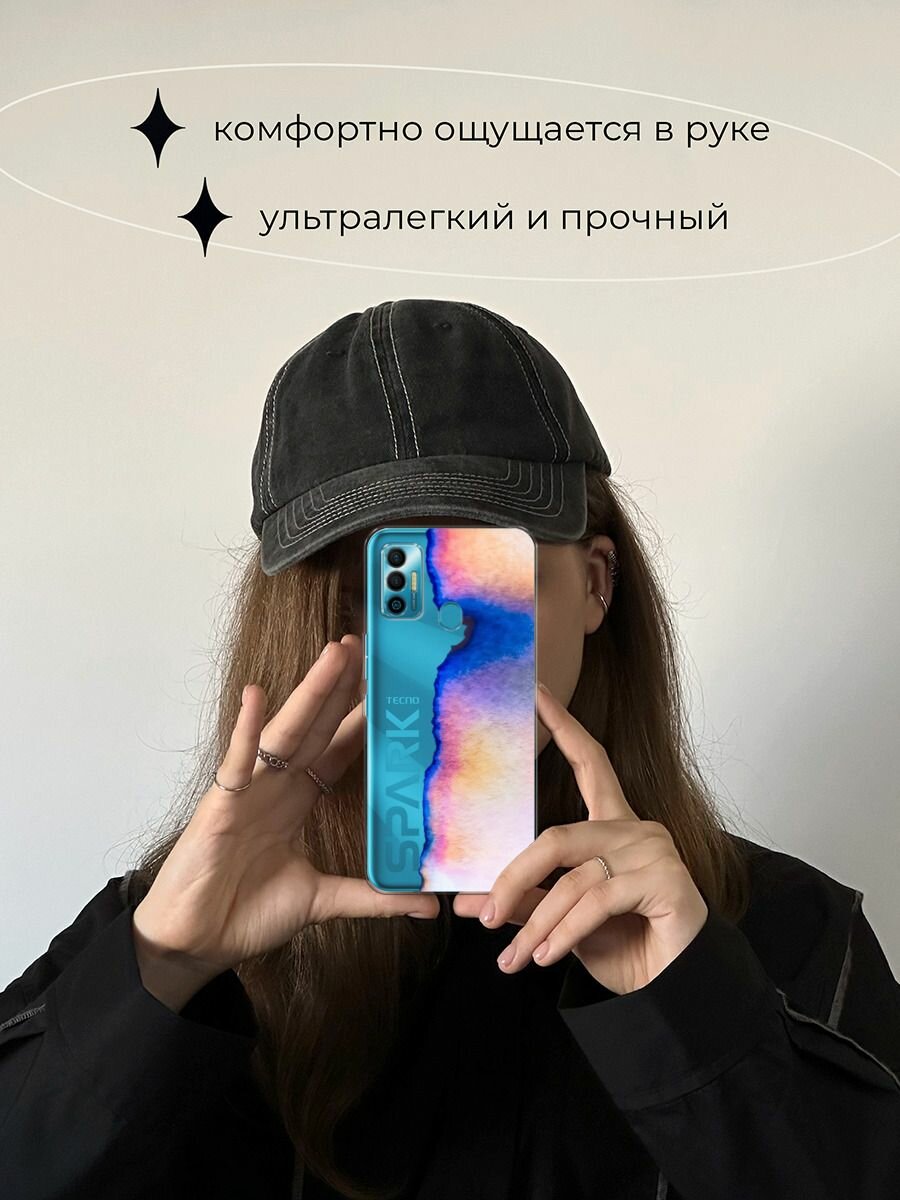 Чехол на Tecno Spark 7 / Техно Спарк 7 с принтом Синяя акварель, прозрачный — фото 1