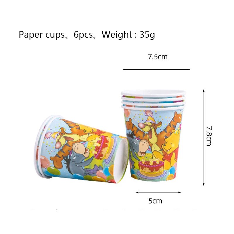 Бумажные стаканчики Winnie The Pooh, 6 шт, 7.8х5 см, 35г