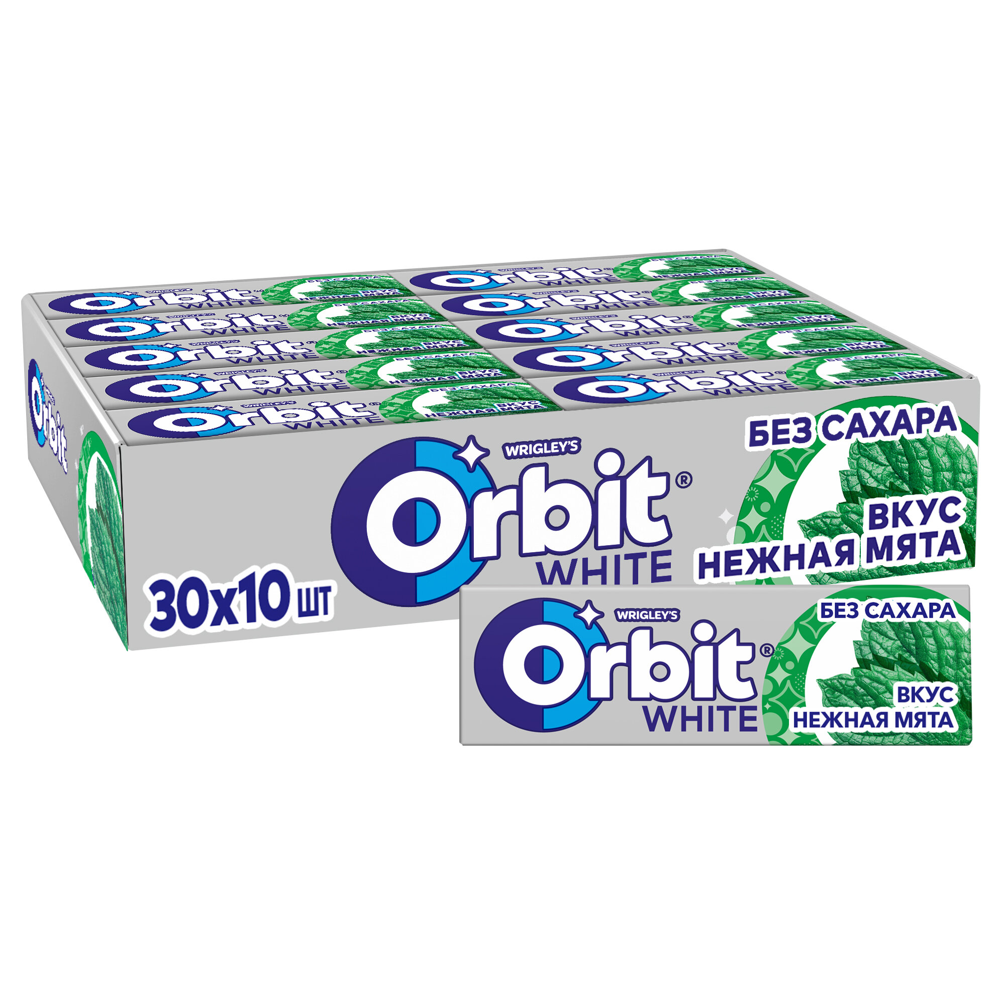 Жевательная резинка Orbit White Нежная мята без сахара, 30 пачек по 13,6 г
