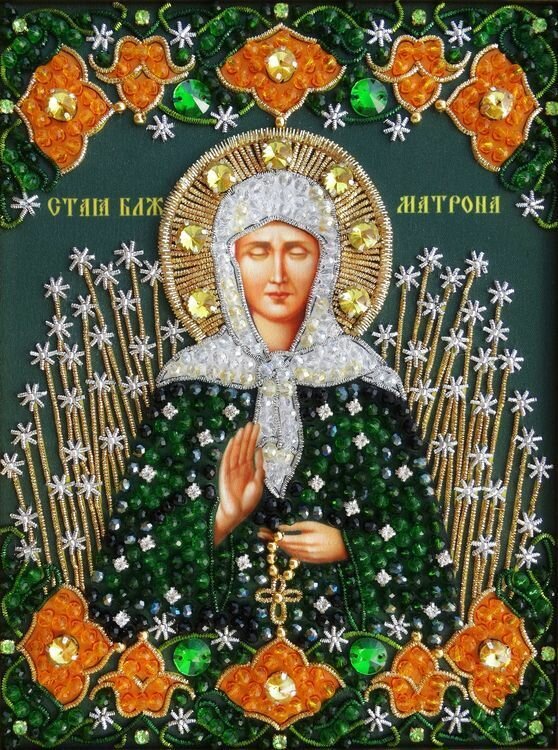 Вышивка хрустальными камнями набор Хрустальные грани "Святая Матрона Московская" 15x20,3 см, Иконы Религия