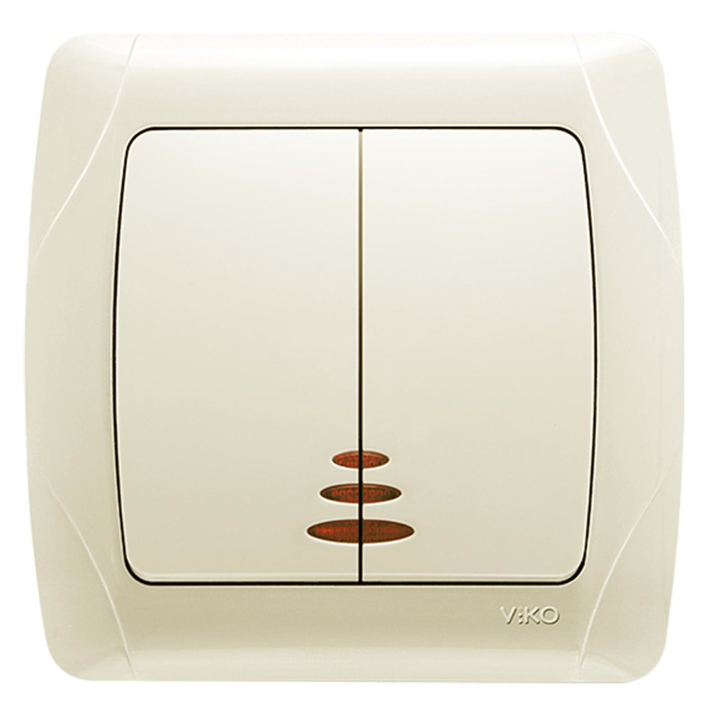 Выключатель 2-клавишный с подсветкой Viko Carmen, скрытая установка, крем