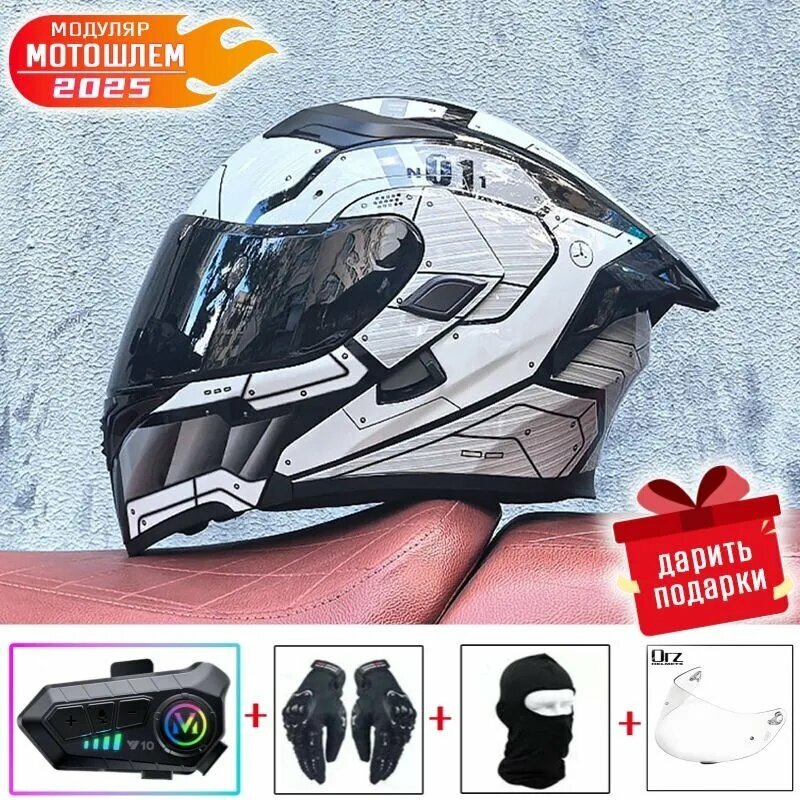ORZ Мотошлем, цвет: белый, черный, размер: XL