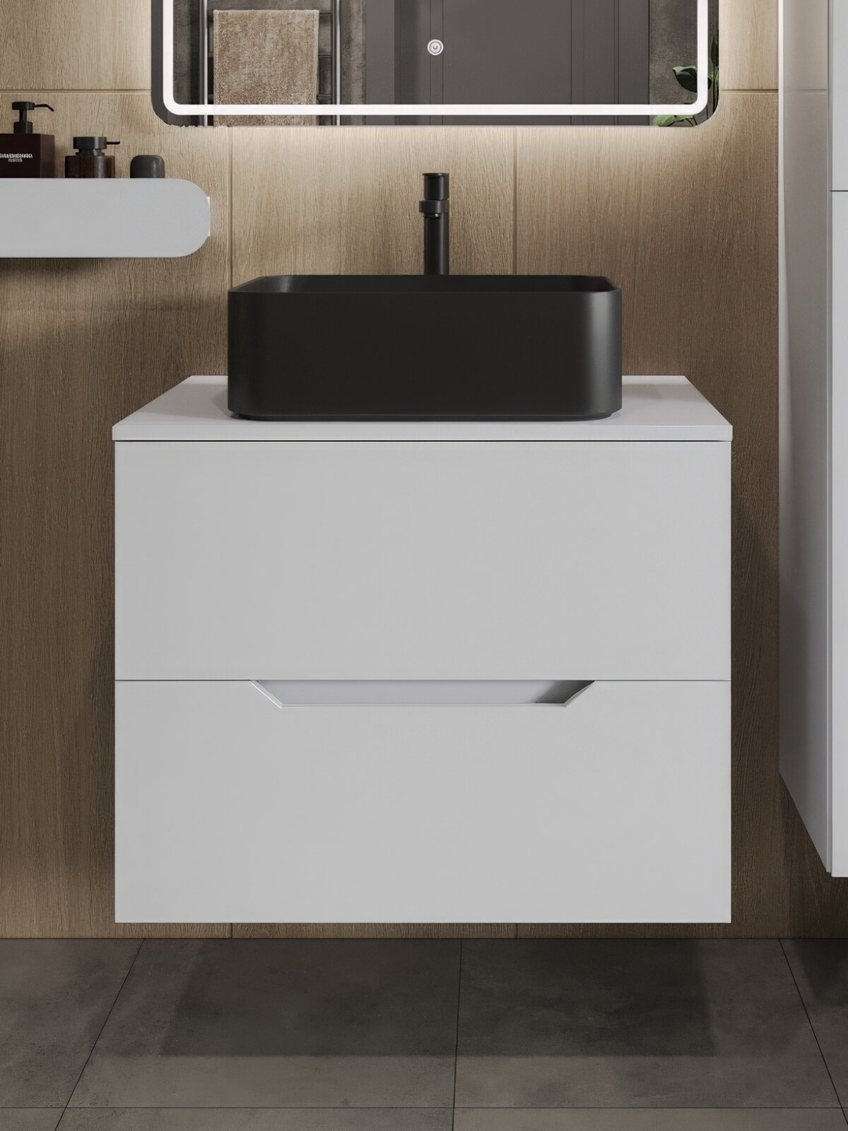 Тумба с раковиной подвесная 70 см Orange Line Li-70TuwMDF+B02-460MB, белый матовый