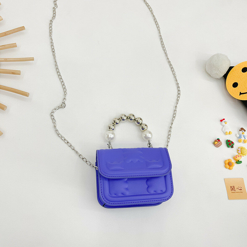 Кожаная мини-сумочка chic pu с жемчужным дизайном для детских аксессуаров, фиолетовый