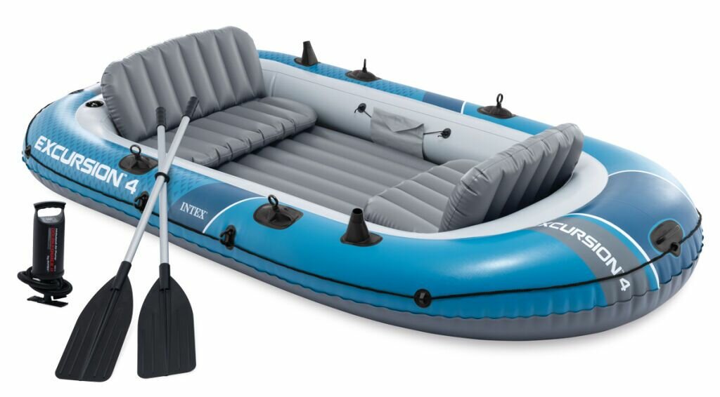 66324, Intex, Надувная лодка "Excursion 4" 315х165х43см, алюминиевые вёсла, насос 68614, до 500 кг