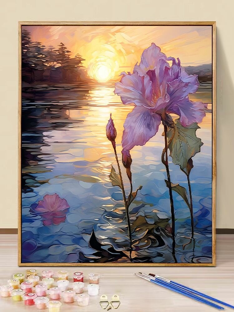 Картина по номерам для взрослых начинающих, цветок на цветном холсте 40x50 см, набор для рисования без рамки, расслабляющее творчество и антистресс, подарок ручной работы для интерьера