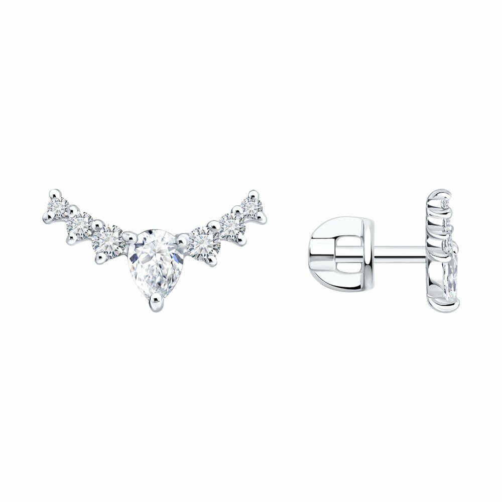 Серьги, серебро, 925 проба, родирование, бриллиант выращенный