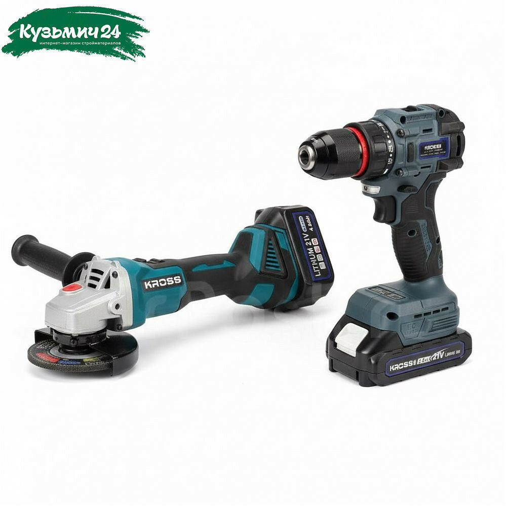Набор аккумуляторного инструмента Kross KLi125+KLi21BL, УШМ+шуруповерт, 21В, 2 акк. х 4,0 Ah+з. у, 1 шт.