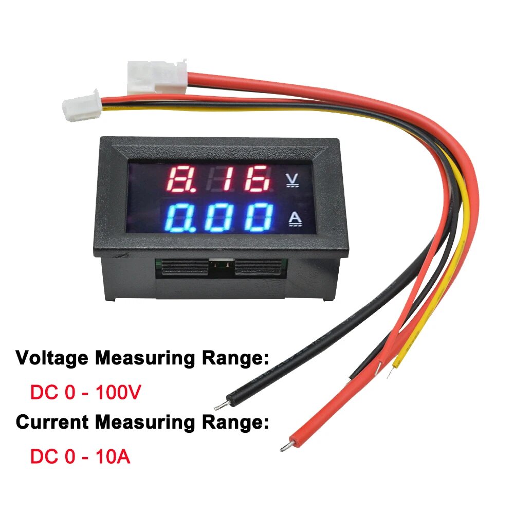 Цифровой вольтметр-амперметр DC 0-100V 0-10A Red Blue