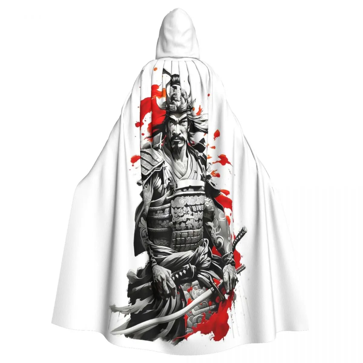 Японский самурайский воин, длинный плащ с капюшоном, средневековый костюм ведьмы, накидка для косплея, пальто на Хэллоуин для взрослых, унисекс