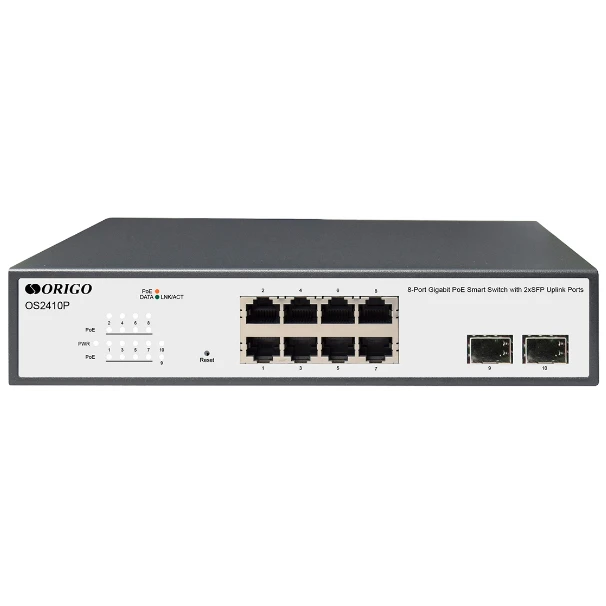 OS2410P/120W/A1A ORIGO Настраиваемый L2 PoE-коммутатор 8x1000Base-T PoE, 2x1000Base-X SFP, PoE-бюджет 120 Вт