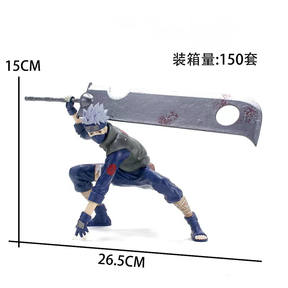 Фигурка Какаши из аниме Наруто с большим мечом, высотой примерно 15 см, упакована в пакет.