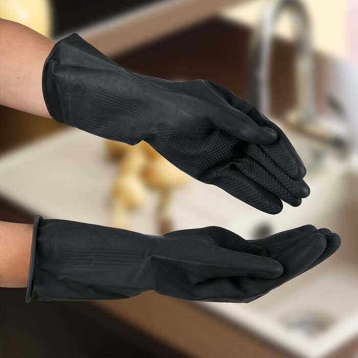 !09 Перчатки хозяйственные резиновые размер L, защитные, химически стойкие, 100 гр, цвет чёрный