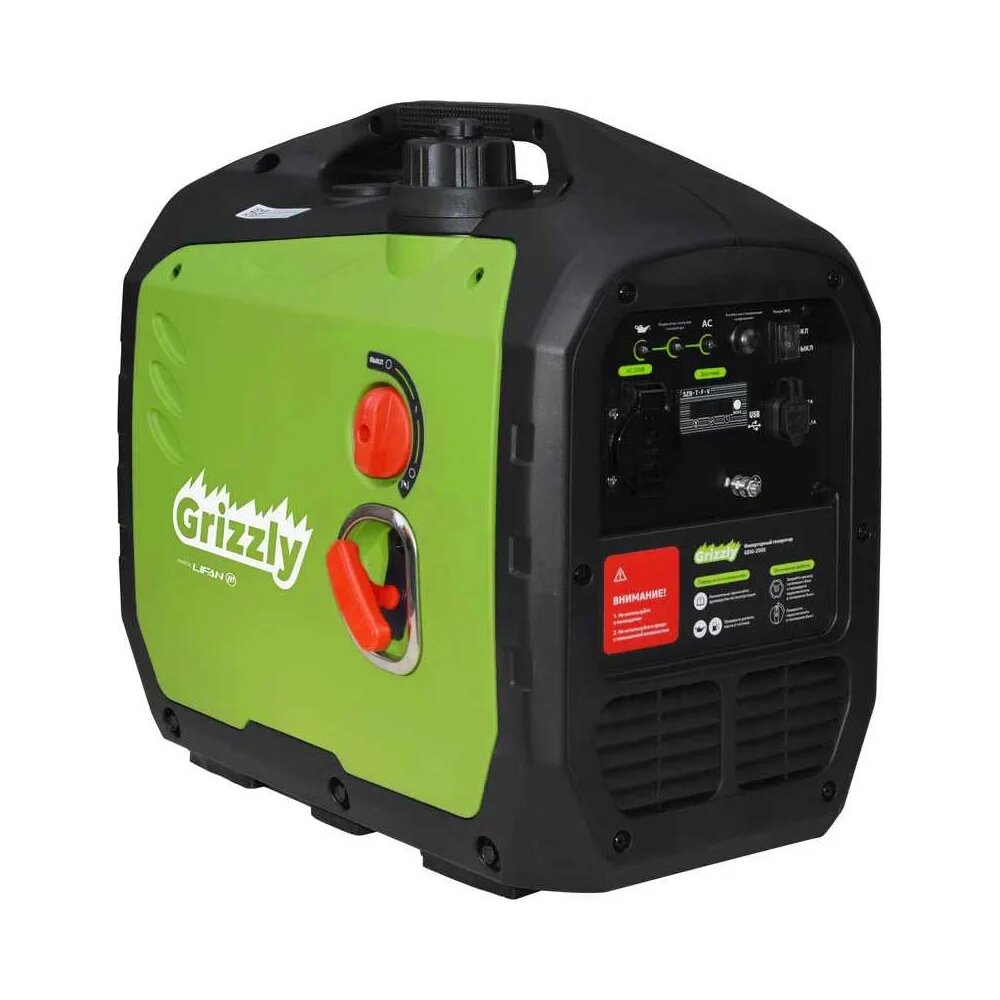 Инверторный генератор Grizzly GEIG-2000 с четырехтактным двигателем, мощностью до 2.2 кВт, защитой от влаги и пыли, тихая работа 63.5 дБ