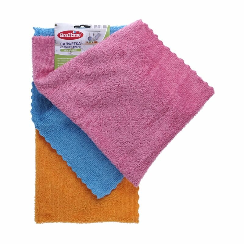 Салфетка универсальная "Bon Home" из микрофибры, 30х30 см, 3 шт.