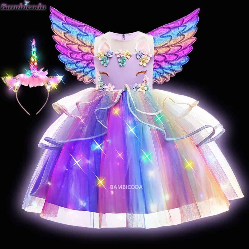 Светящиеся платья-пачки с единорогом для девочек 4T(110), LED-A4