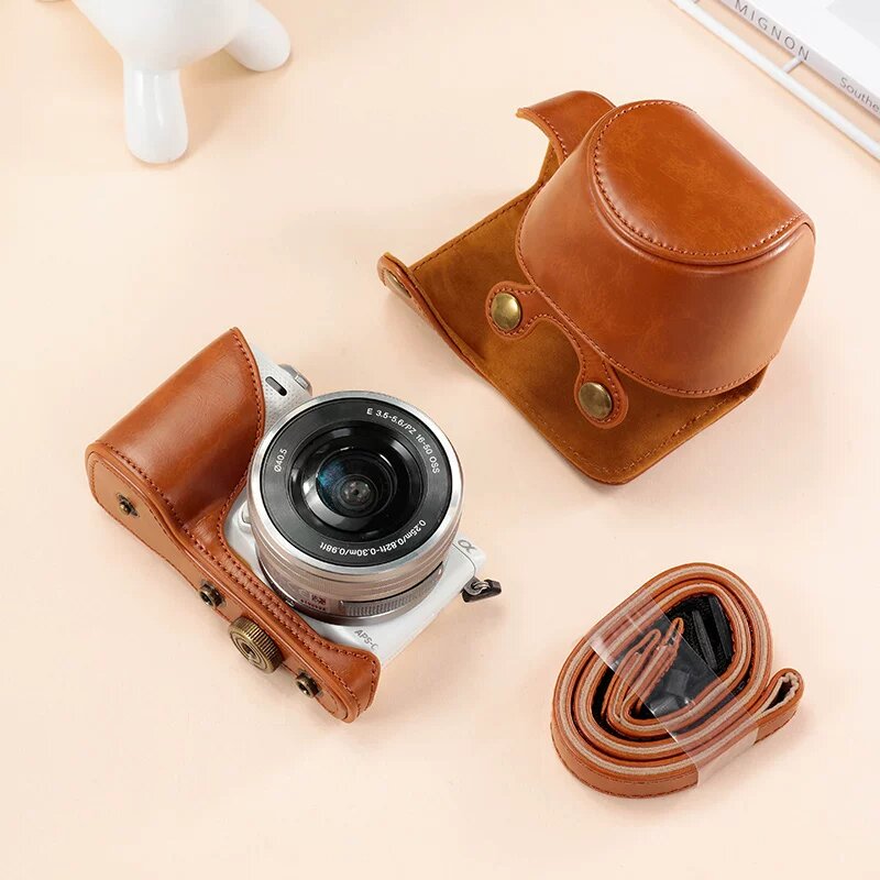 Сумка для камеры Sony NEX 5T/R с кожаным покрытием для объектива 16-50мм, коричневый