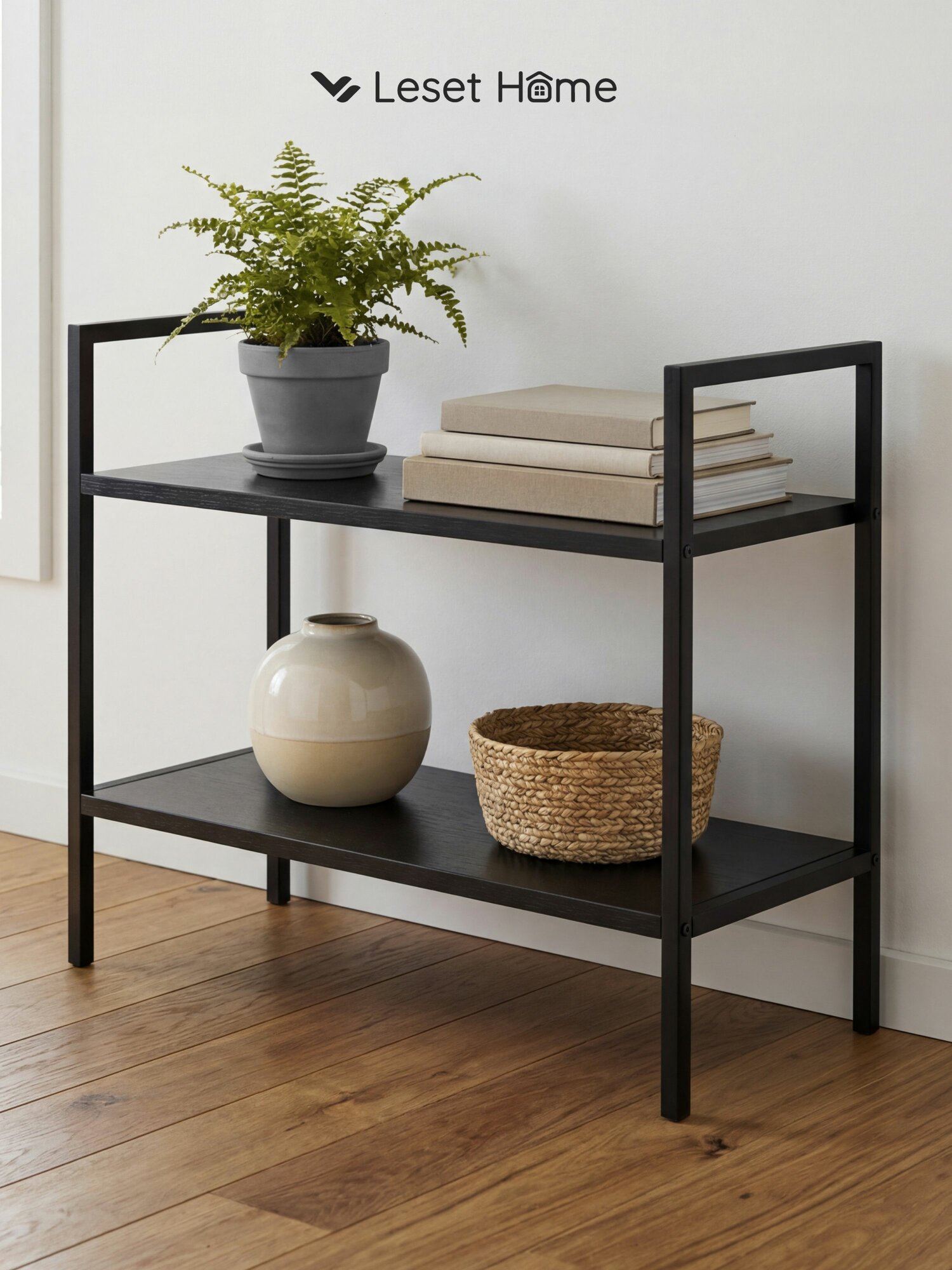 Стеллаж Leset "Стилвуд 22", ЛДСП, черный, 59 см х 23,5 см х 47 см, открытый, 2 полки