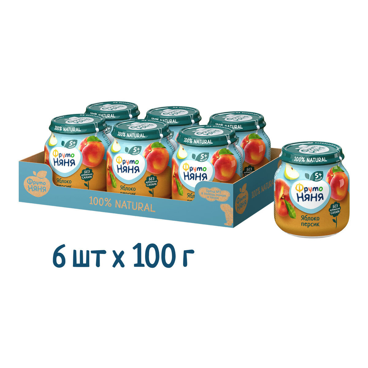 Пюре фруктовое ФрутоНяня яблоко и персик 100 г х 6 шт