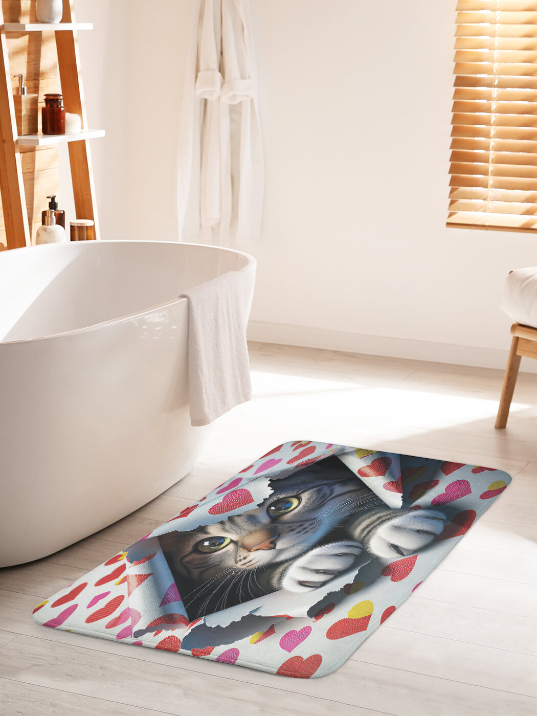 Коврик для ванной комнаты и туалета противоскользящий "Подарочный кот" 60х100 см, JoyArty