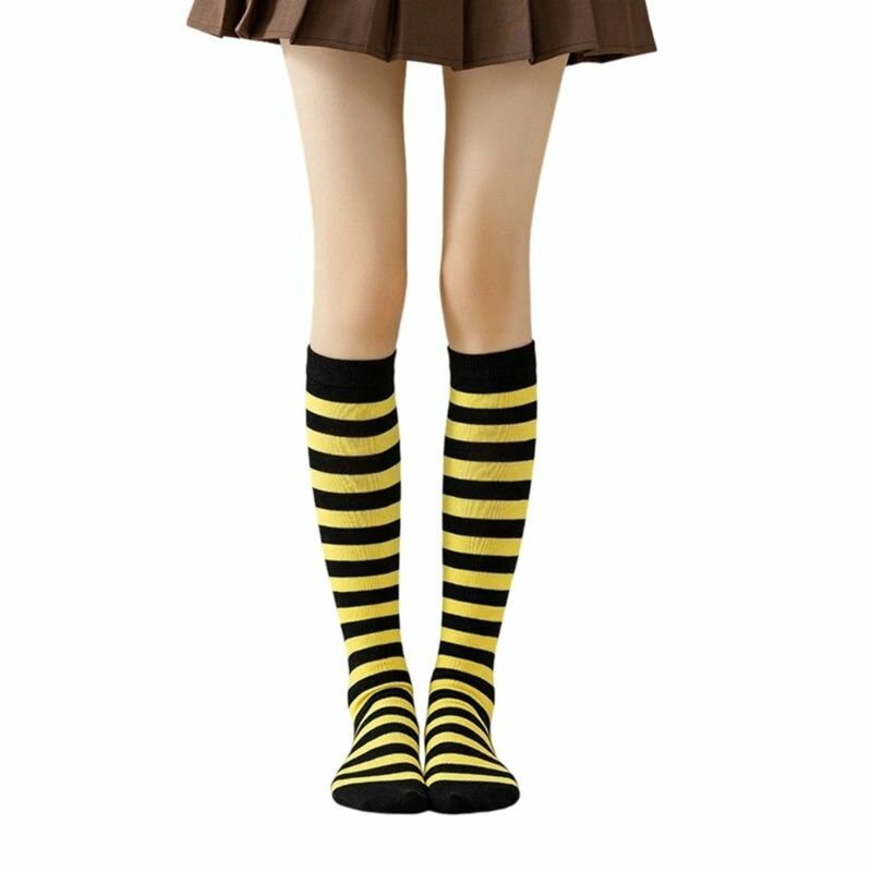 Чулки в полоску "Лолита"-Тонкие полоски черного + золотого цвета