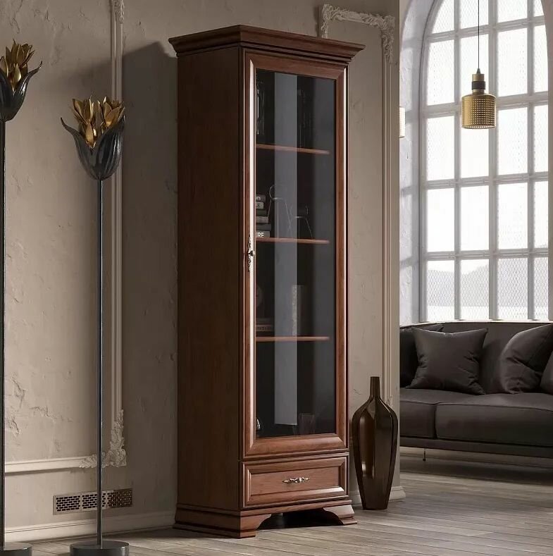 Шкаф-витрина кентаки S320-REG1W1S, ЛДСП, с матовым стеклом, классический стиль