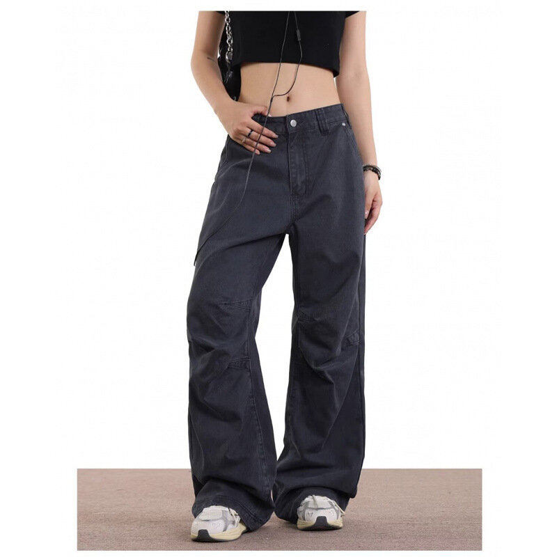 JYL Женские Джинсы Карго Лето Плиссированные Широкие Деним, Размер_L