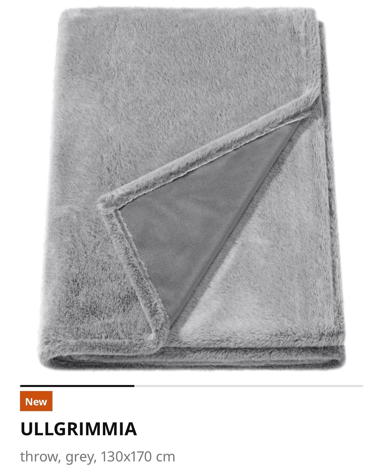 Плед ULLGRIMMIA IKEA, серый, размер 130x170 см, полиэстер 100%
