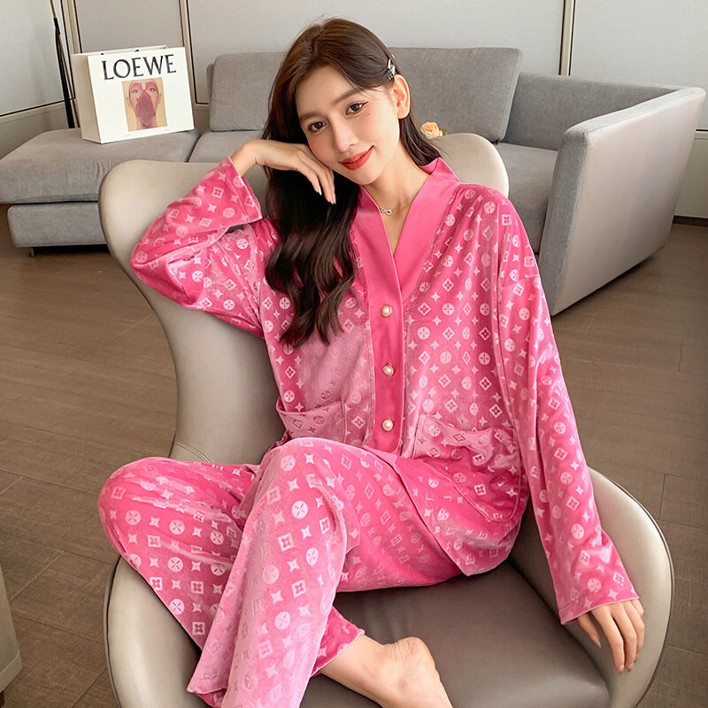 Женский комплект из двух предметов, кардиган с длинными рукавами и золотым ромбовидным узором в стиле принцессы на весну и осень. Домашняя одежда, размер: XL