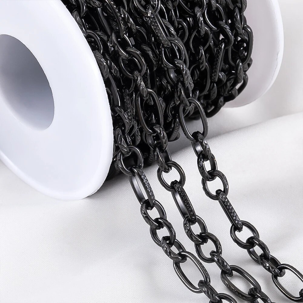 MINGXUAN 1 метр черная цепь из нержавеющей стали для ожерелья и браслета Черный, Black-7x12mm
