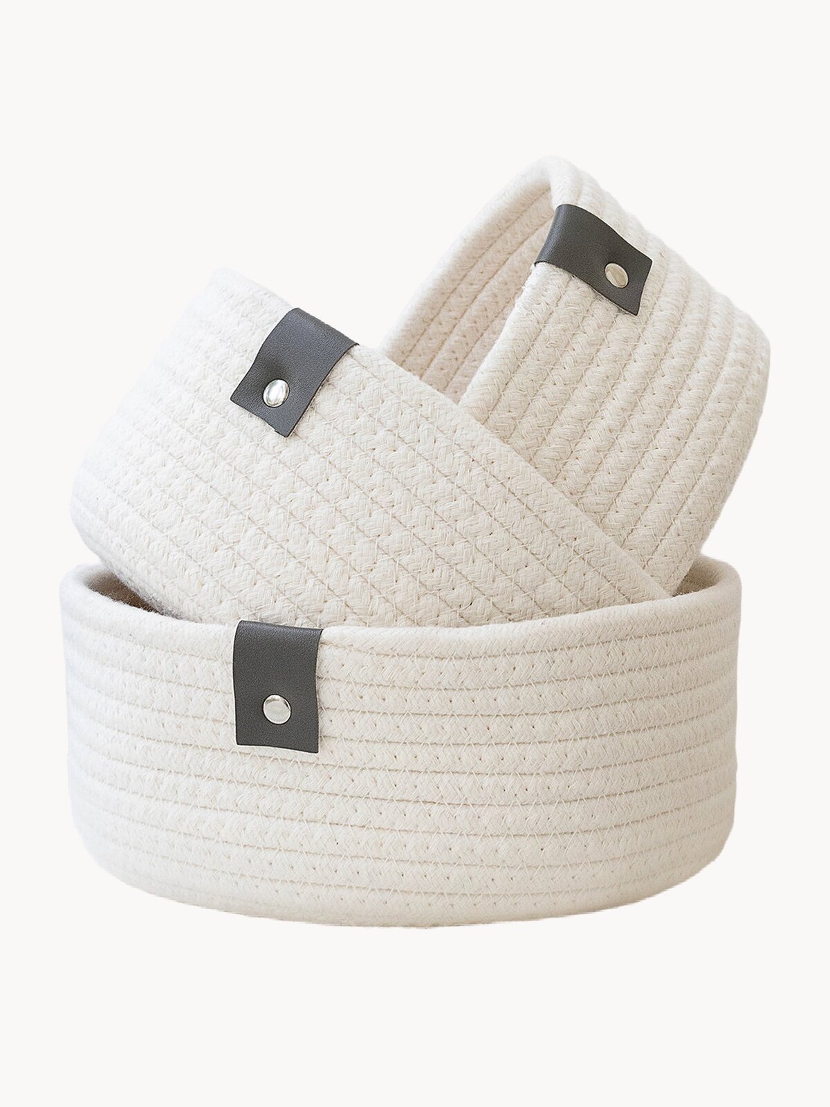 Комплект круглых корзинок органайзеров плетеных для косметики и мелочей на кухню, в коридор и ванную, белые, 3 шт, Astera