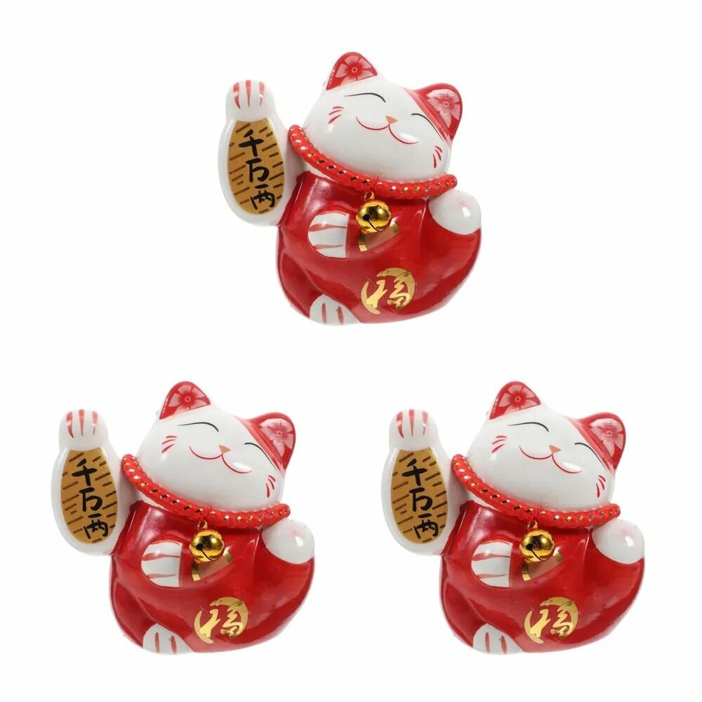 Копилка maneki-neko, керамическая, манящий кот, красная, 3 шт. — фото 1